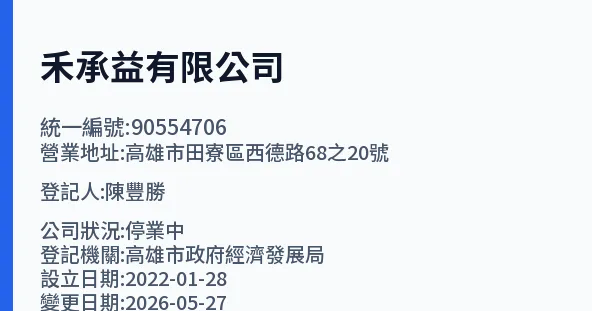 禾承益有限公司的照片-統編 90554706(高雄市) 公司登記資料與營業項目詳細圖表
