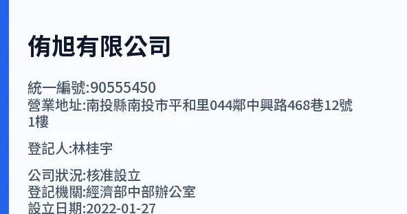 侑旭有限公司的照片-統編 90555450(南投縣) 公司登記資料與營業項目詳細圖表
