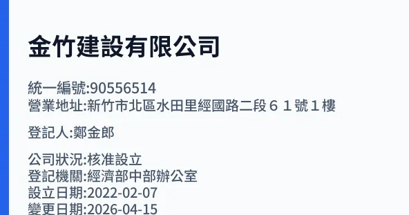 金竹建設有限公司的照片-統編 90556514(新竹市) 公司登記資料與營業項目詳細圖表