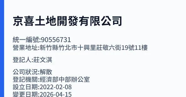 京喜土地開發有限公司的照片-統編 90556731(新竹縣) 公司登記資料與營業項目詳細圖表