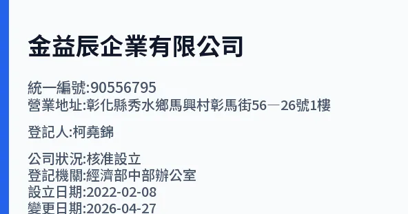 金益辰企業有限公司的照片-統編 90556795(彰化縣) 公司登記資料與營業項目詳細圖表