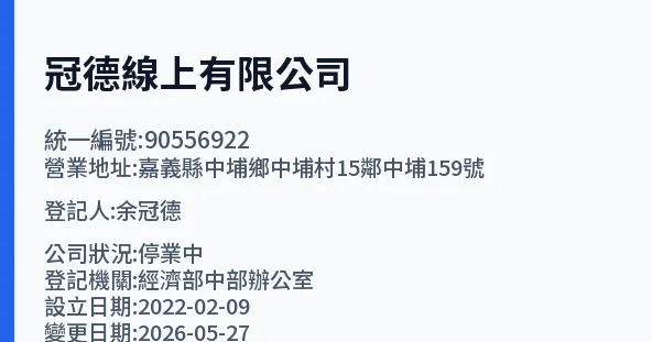 冠德線上有限公司的照片-統編 90556922(嘉義縣) 公司登記資料與營業項目詳細圖表