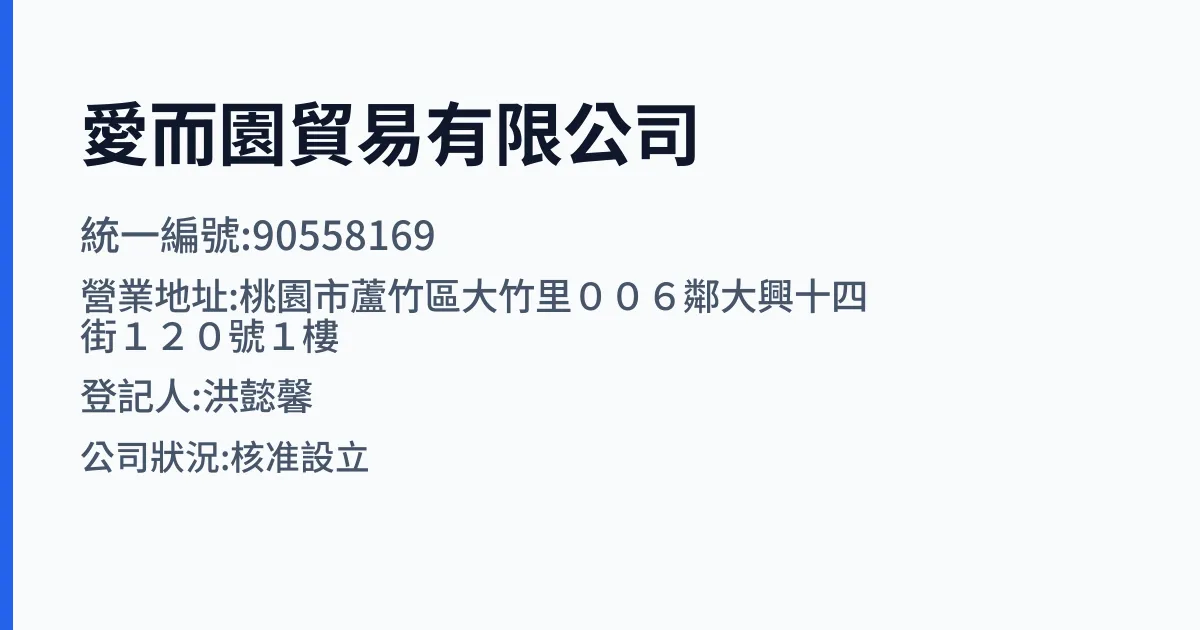 愛而園貿易有限公司 - 統編 90558169(臺南市) 公司登記資料與營業項目詳細圖表