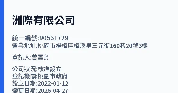 洲際有限公司的照片-統編 90561729(桃園市) 公司登記資料與營業項目詳細圖表