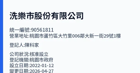 洗樂市股份有限公司的照片-統編 90561811(桃園市) 公司登記資料與營業項目詳細圖表