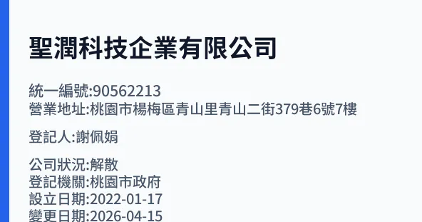 聖潤科技企業有限公司的照片-統編 90562213(桃園市) 公司登記資料與營業項目詳細圖表