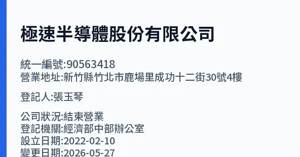 極速半導體股份有限公司的照片-統編 90563418(新竹縣) 公司登記資料與營業項目詳細圖表
