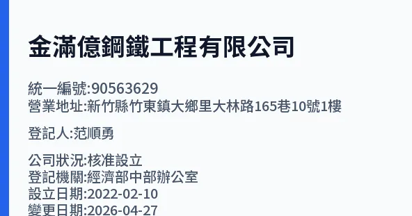 金滿億鋼鐵工程有限公司的照片-統編 90563629(新竹縣) 公司登記資料與營業項目詳細圖表