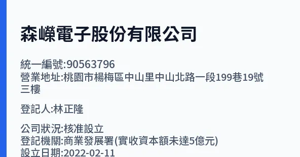 森嶸電子股份有限公司的照片-統編 90563796(桃園市) 公司登記資料與營業項目詳細圖表