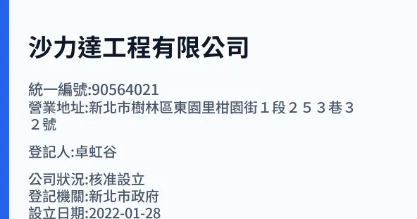 沙力達工程有限公司的照片-統編 90564021(新北市) 公司登記資料與營業項目詳細圖表