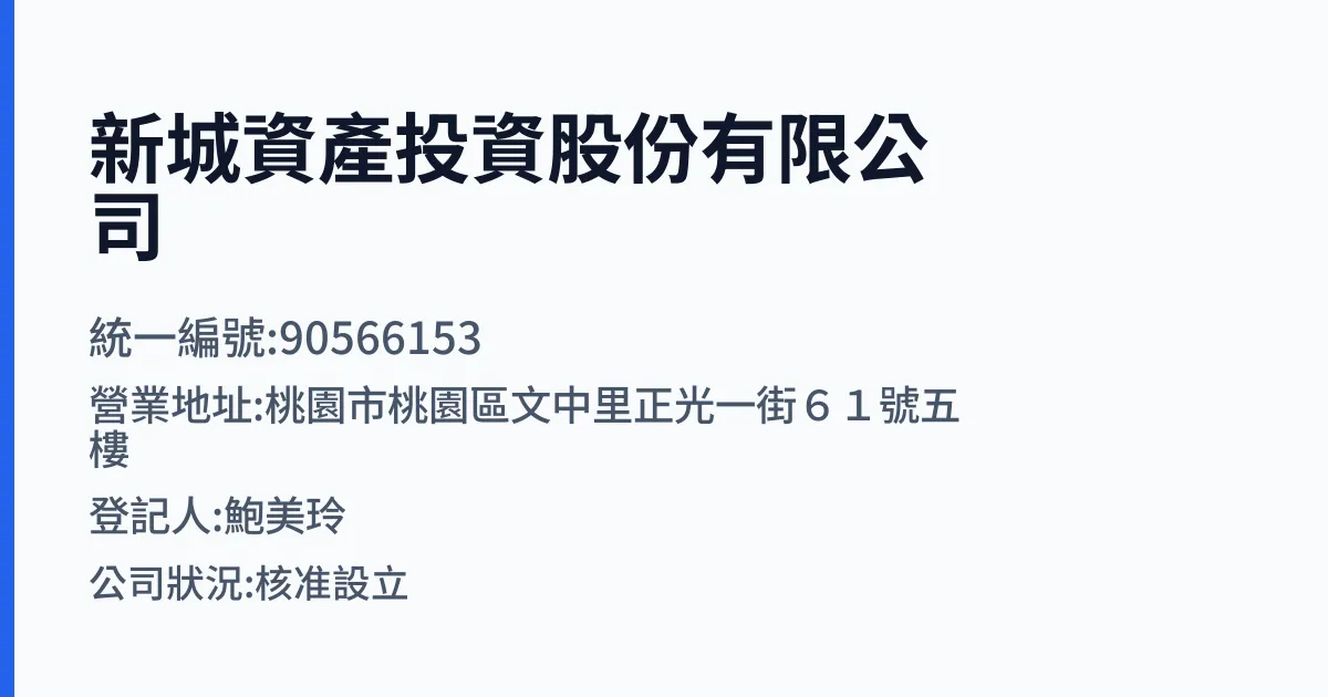新城資產投資股份有限公司 - 統編 90566153(桃園市) 公司登記資料與營業項目詳細圖表