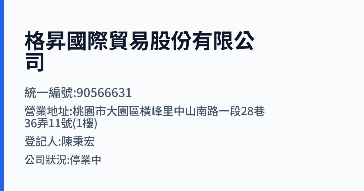格昇國際貿易股份有限公司 - 統編 90566631(桃園市) 公司登記資料與營業項目詳細圖表