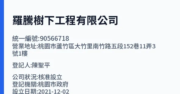 羅騰樹下工程有限公司的照片-統編 90566718(桃園市) 公司登記資料與營業項目詳細圖表