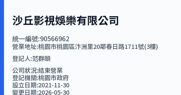 沙丘影視娛樂有限公司的照片-統編 90566962(桃園市) 公司登記資料與營業項目詳細圖表