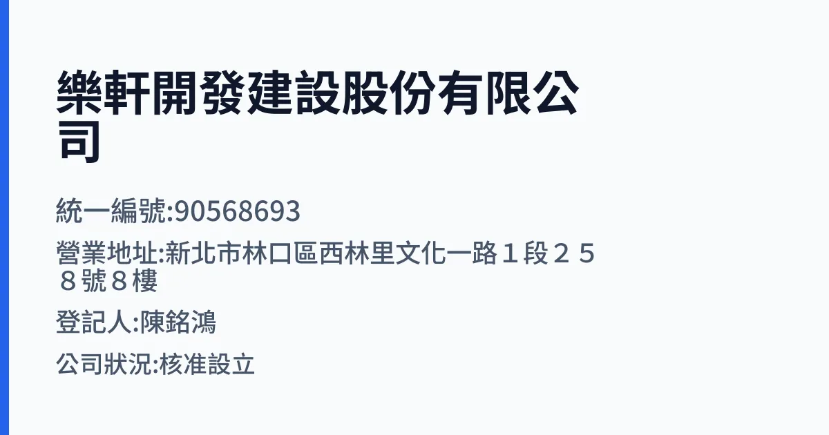 樂軒開發建設股份有限公司 - 統編 90568693(新北市) 公司登記資料與營業項目詳細圖表