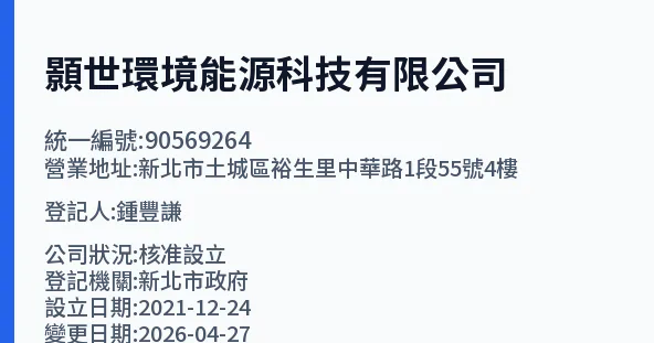 顥世環境能源科技有限公司的照片-統編 90569264(新北市) 公司登記資料與營業項目詳細圖表