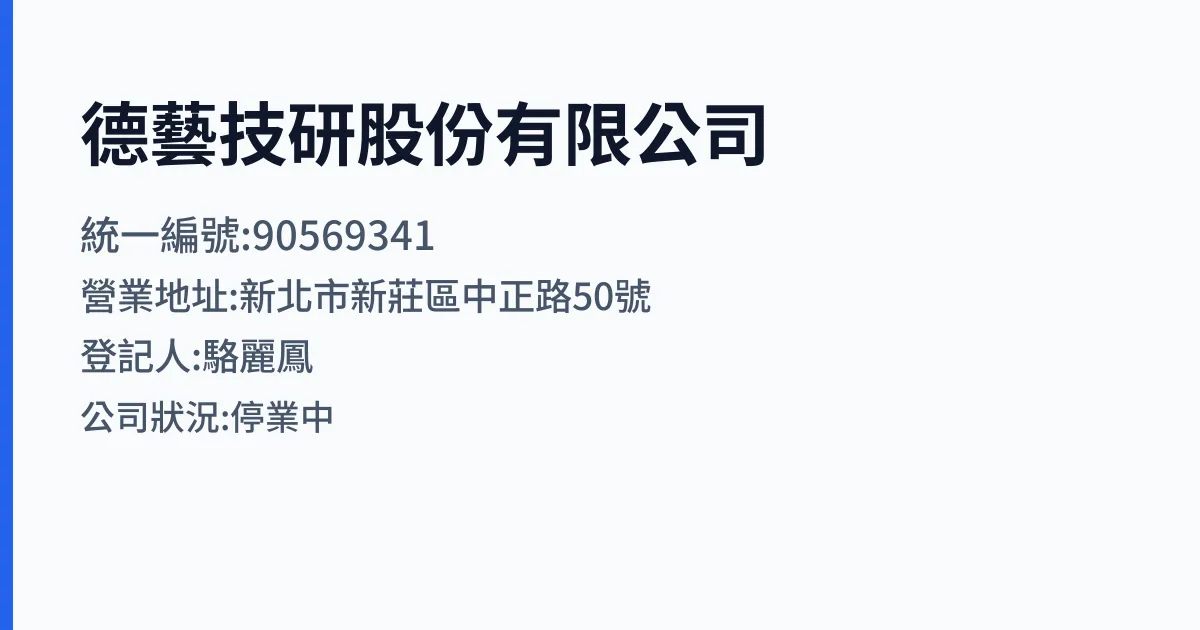 德藝技研股份有限公司 - 統編 90569341(新北市) 公司登記資料與營業項目詳細圖表