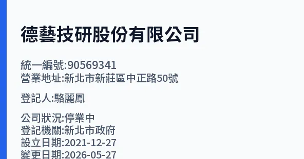 德藝技研股份有限公司的照片-統編 90569341(新北市) 公司登記資料與營業項目詳細圖表
