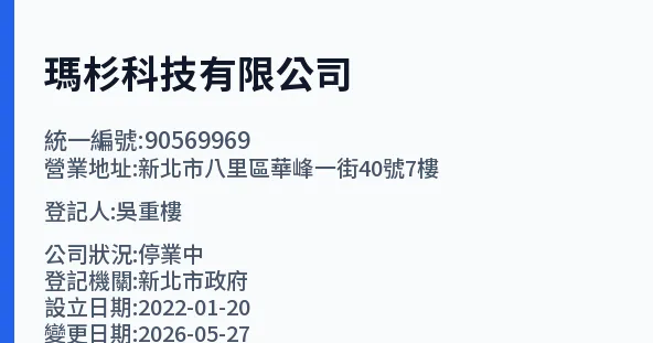 瑪杉科技有限公司的照片-統編 90569969(新北市) 公司登記資料與營業項目詳細圖表