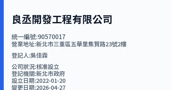 良丞開發工程有限公司的照片-統編 90570017(新北市) 公司登記資料與營業項目詳細圖表
