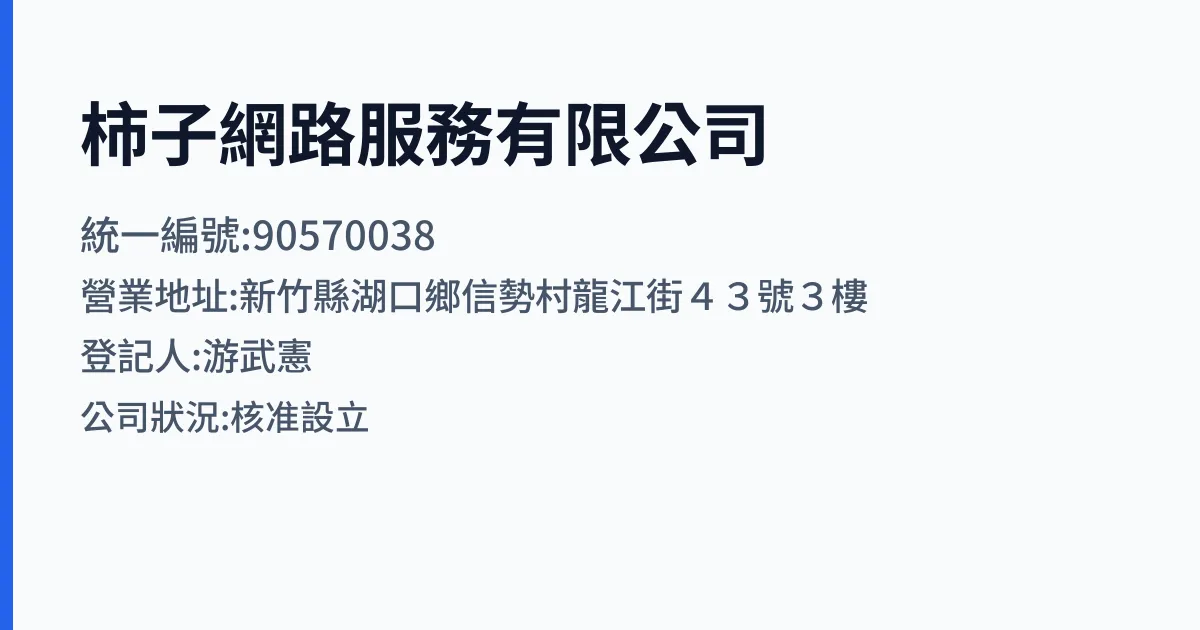 柿子網路服務有限公司 - 統編 90570038(新竹縣) 公司登記資料與營業項目詳細圖表