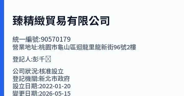 臻精緻貿易有限公司的照片-統編 90570179(桃園市) 公司登記資料與營業項目詳細圖表