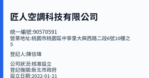 匠人空調科技有限公司的照片-統編 90570591(新北市) 公司登記資料與營業項目詳細圖表