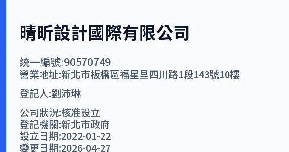 晴昕設計國際有限公司的照片-統編 90570749(新北市) 公司登記資料與營業項目詳細圖表