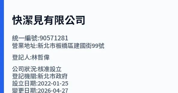 快潔見有限公司的照片-統編 90571281(新北市) 公司登記資料與營業項目詳細圖表