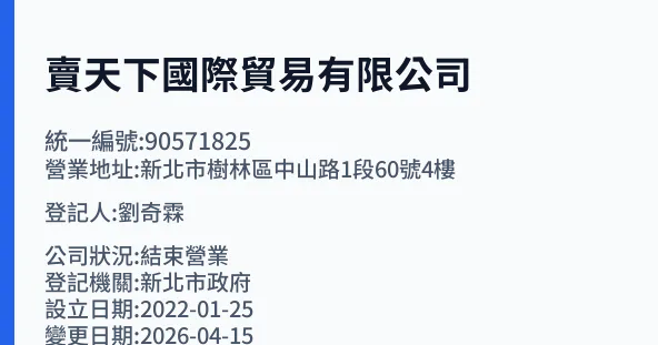 賣天下國際貿易有限公司的照片-統編 90571825(新北市) 公司登記資料與營業項目詳細圖表