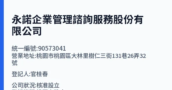 永諾企業管理諮詢服務股份有限公司的照片-統編 90573041(桃園市) 公司登記資料與營業項目詳細圖表
