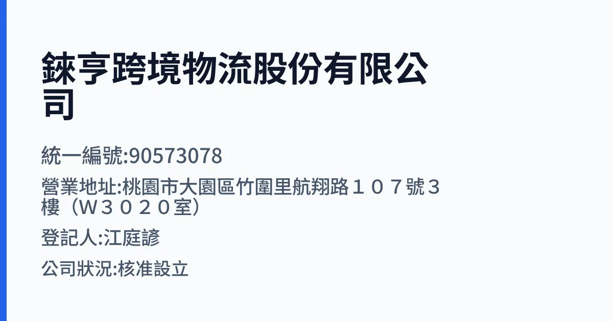 錸亨跨境物流股份有限公司 - 統編 90573078(桃園市) 公司登記資料與營業項目詳細圖表