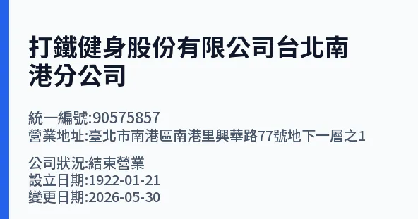 打鐵健身股份有限公司台北南港分公司的照片-統編 90575857(臺北市) 公司登記資料與營業項目詳細圖表