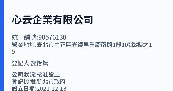心云企業有限公司的照片-統編 90576130(臺北市) 公司登記資料與營業項目詳細圖表