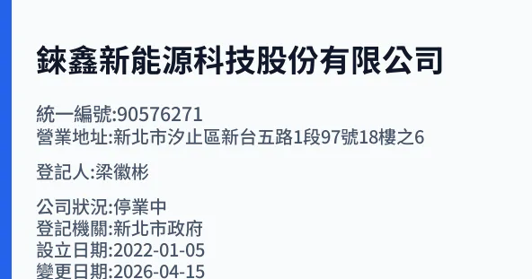 錸鑫新能源科技股份有限公司的照片-統編 90576271(新北市) 公司登記資料與營業項目詳細圖表