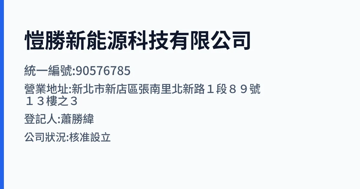愷勝新能源科技有限公司 - 統編 90576785(新北市) 公司登記資料與營業項目詳細圖表