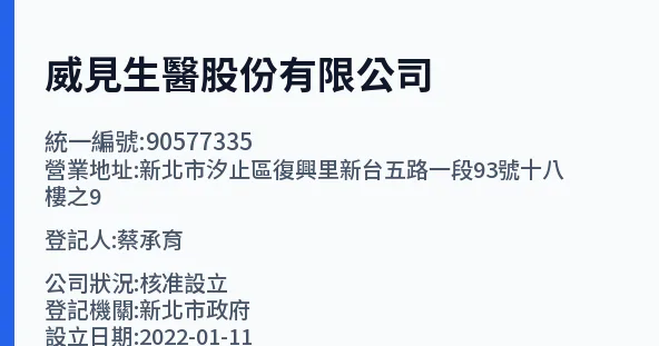 威見生醫股份有限公司的照片-統編 90577335(新北市) 公司登記資料與營業項目詳細圖表