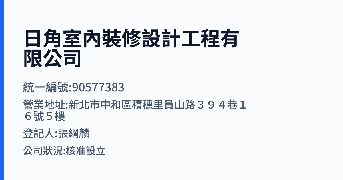 日角室內裝修設計工程有限公司 - 統編 90577383(新北市) 公司登記資料與營業項目詳細圖表