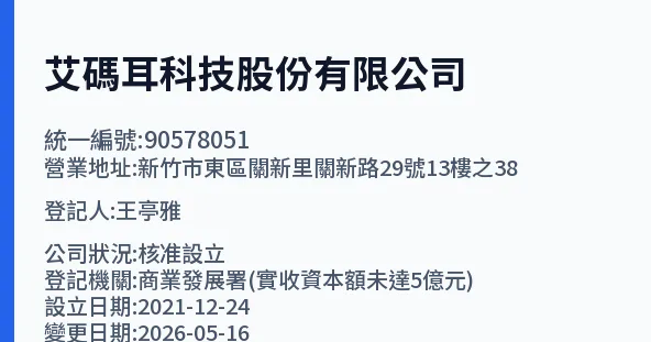 艾碼耳科技股份有限公司的照片-統編 90578051(新竹市) 公司登記資料與營業項目詳細圖表
