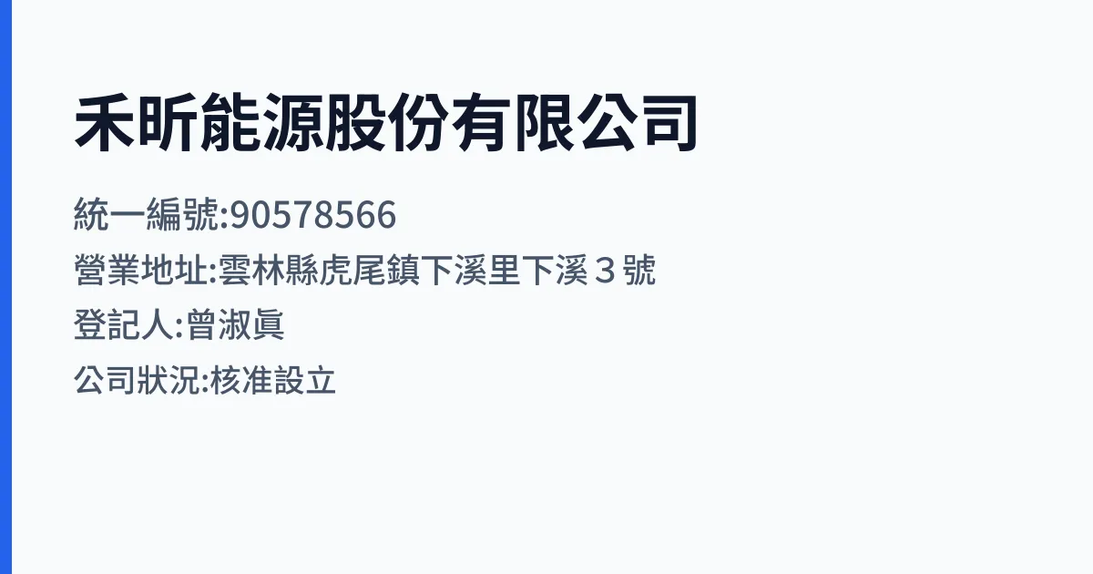 禾昕能源股份有限公司 - 統編 90578566(雲林縣) 公司登記資料與營業項目詳細圖表