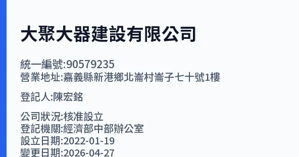 大聚大器建設有限公司的照片-統編 90579235(嘉義縣) 公司登記資料與營業項目詳細圖表