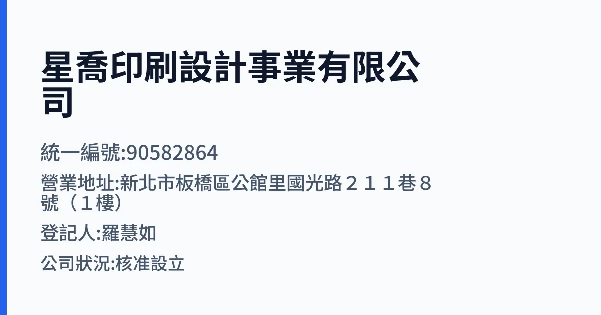 星喬印刷設計事業有限公司 - 統編 90582864（新北市） 公司登記資料與營業項目詳細圖表