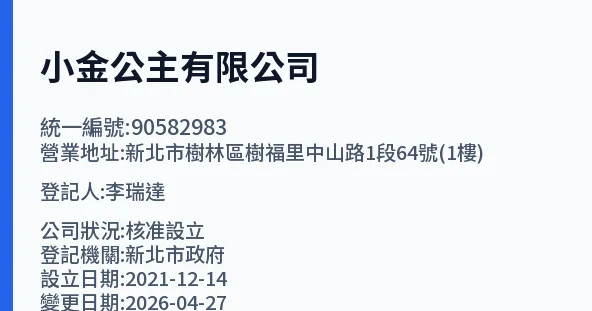 小金公主有限公司的照片-統編 90582983(新北市) 公司登記資料與營業項目詳細圖表