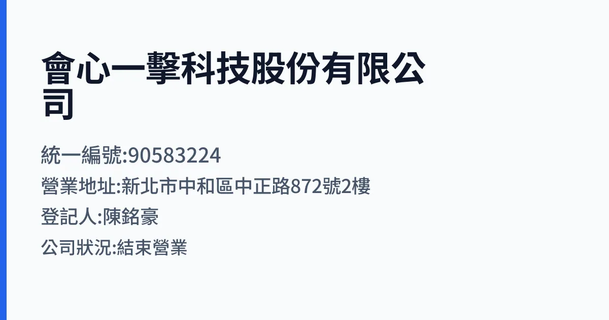 會心一擊科技股份有限公司 - 統編 90583224(新北市) 公司登記資料與營業項目詳細圖表