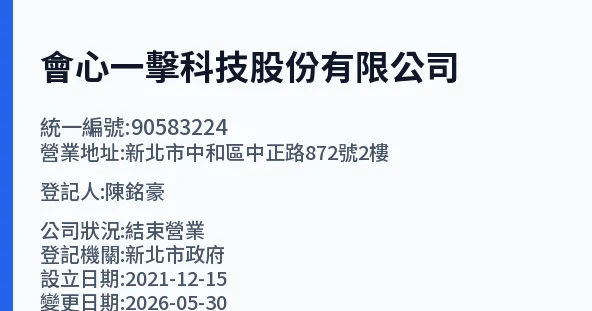 會心一擊科技股份有限公司的照片-統編 90583224(新北市) 公司登記資料與營業項目詳細圖表