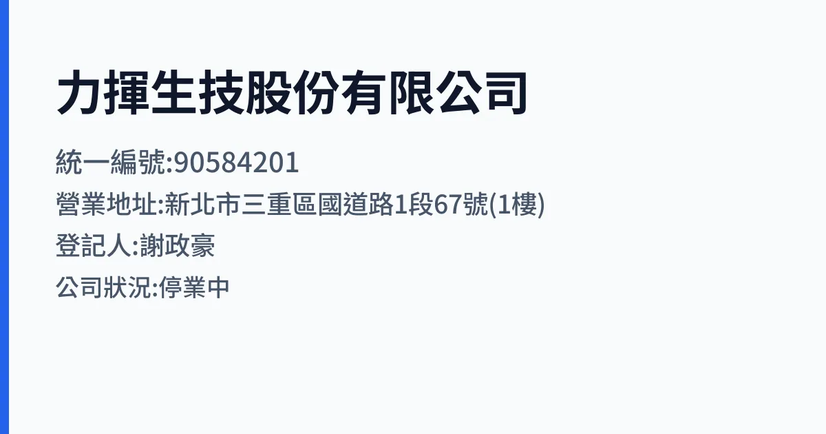 力揮生技股份有限公司 - 統編 90584201(新北市) 公司登記資料與營業項目詳細圖表