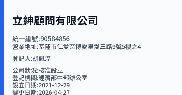 立紳顧問有限公司的照片-統編 90584856(基隆市) 公司登記資料與營業項目詳細圖表