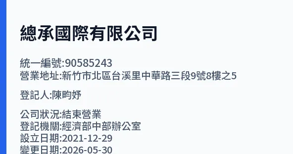 總承國際有限公司的照片-統編 90585243(新竹市) 公司登記資料與營業項目詳細圖表