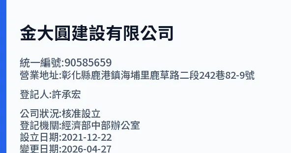 金大圓建設有限公司的照片-統編 90585659(彰化縣) 公司登記資料與營業項目詳細圖表