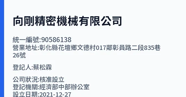 向剛精密機械有限公司的照片-統編 90586138(彰化縣) 公司登記資料與營業項目詳細圖表
